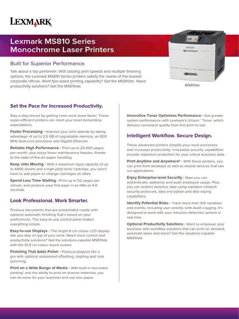 Lexmark MS810 Series Monochrome Laser Printers: Built For Superior Performance | PDF | Printer ...