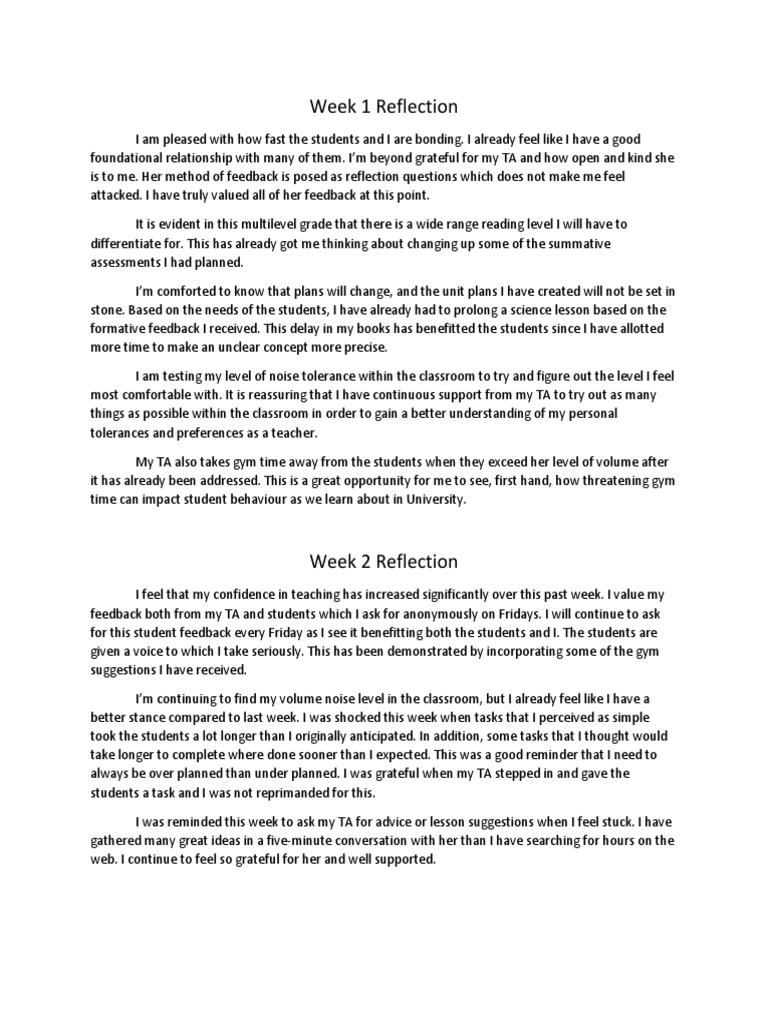 Week 1-5 Reflection For Portfolio | PDF | Conversation | Classroom