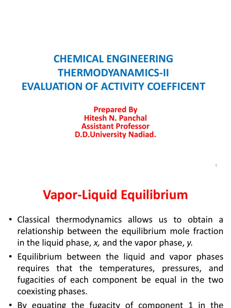 Evaluation of Activity Coefficient Using VLE Data | PDF | Distillation | Physical Chemistry