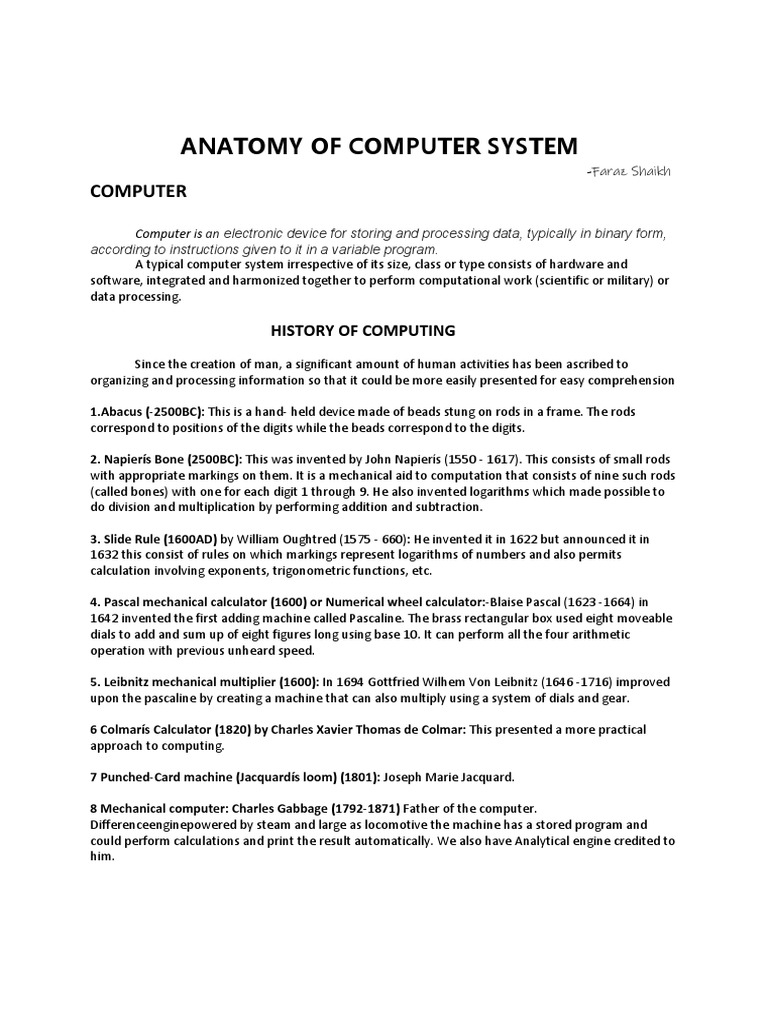 Anatomy of Computer System | PDF | Central Processing Unit | Random Access Memory