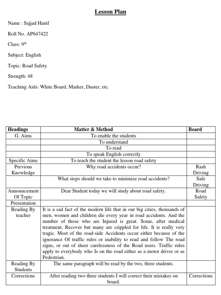 Lesson Plan: Headings Matter & Method Board | PDF | Road Traffic Safety ...