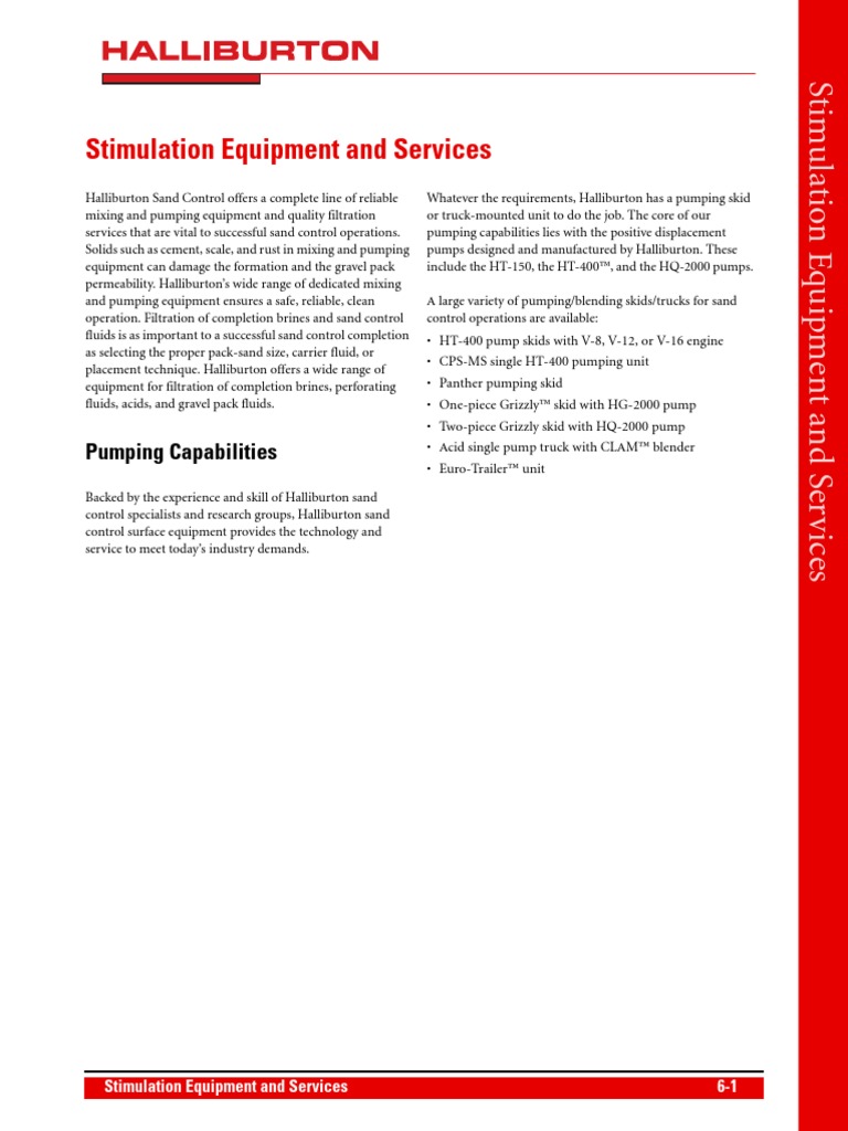 Section6 Stimulation Equipment Services | PDF | Pump | Engines