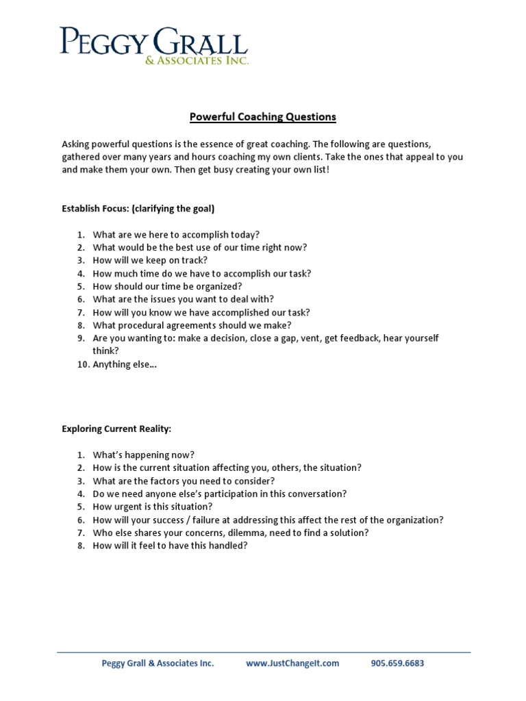 Powerful Coaching Questions PDF | Download Free PDF | Question ...