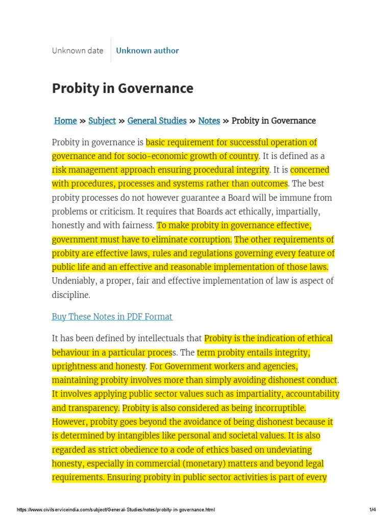 Probity in Governance | PDF | Integrity | Governance