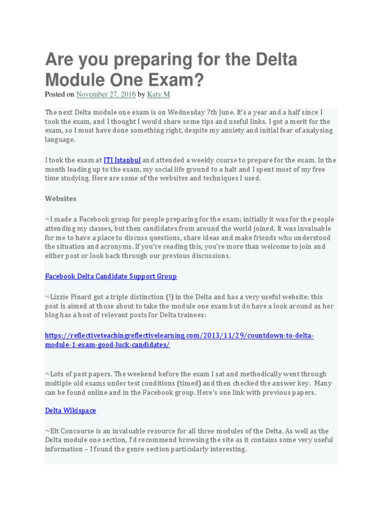 Are you preparing for the Delta Module One Exam?: November 27, 2016 ...