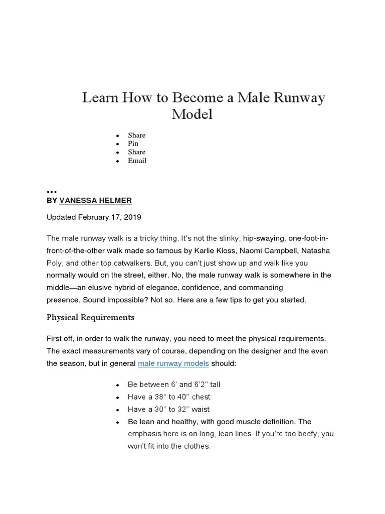Learn How To Become A Male Runway Model | PDF | Walking | Fashion