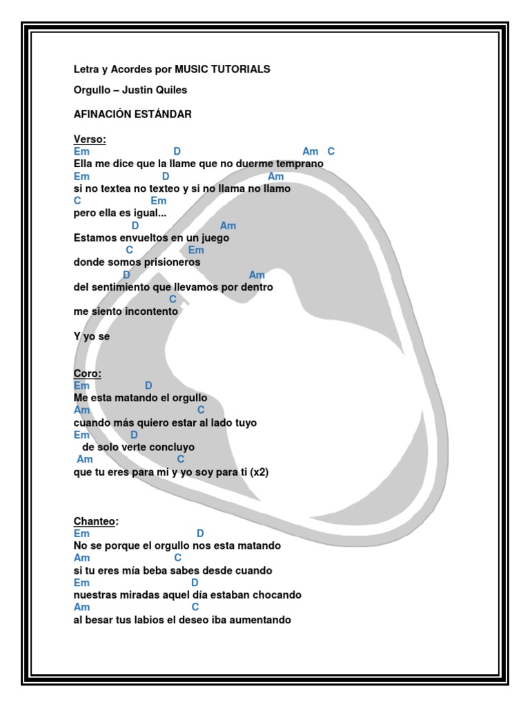 Letra y Acordes de "Orgullo" - Justin Quiles | PDF | Entretenimiento ...