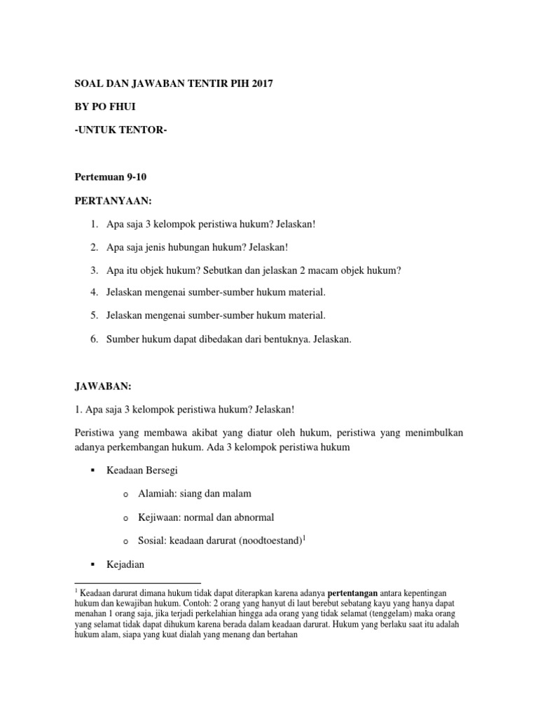 Soal & Jawaban Tentir Uas Pih 2017 | PDF