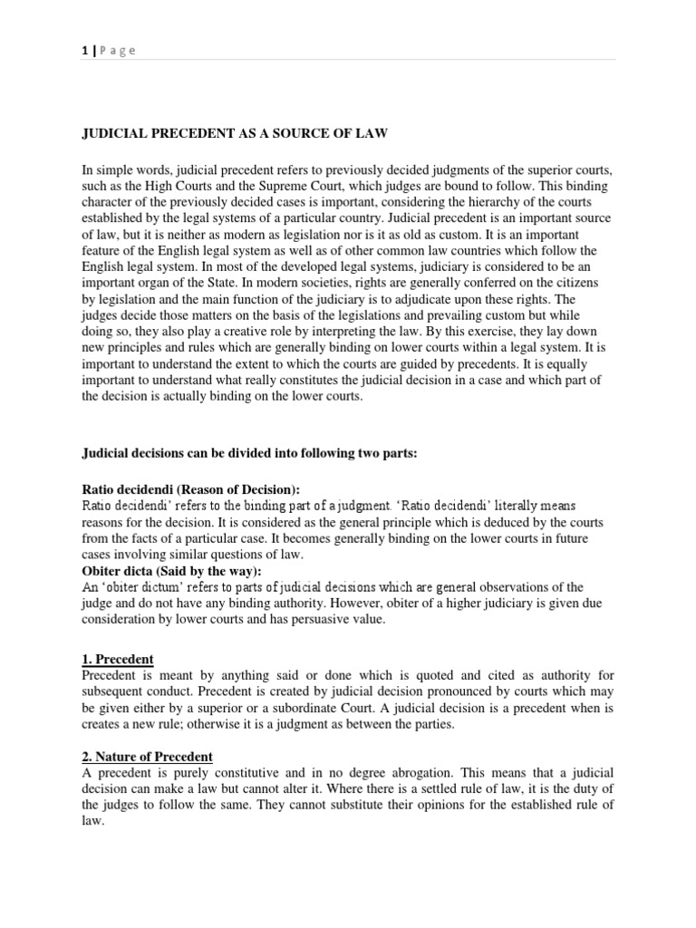 Judicial Precedent As A Source of Law | PDF | Precedent | Judiciaries
