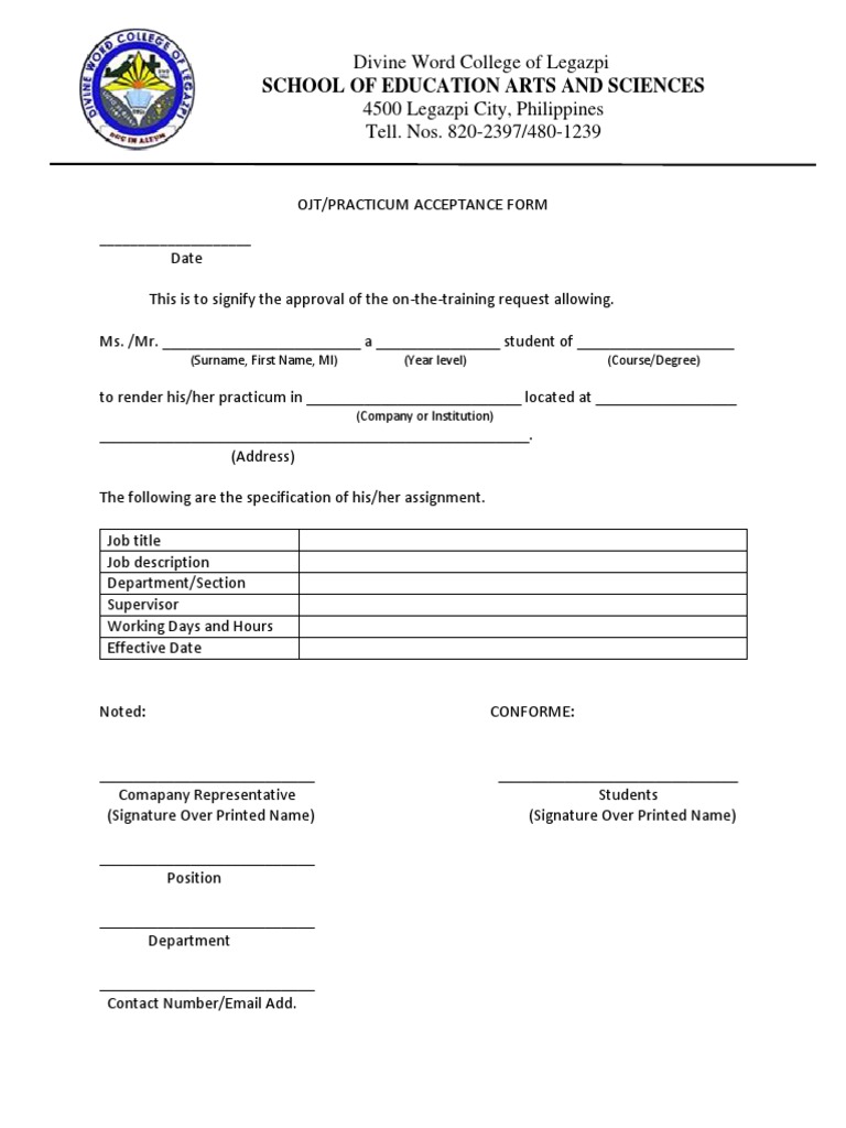 OJT Acceptance Sheet | PDF