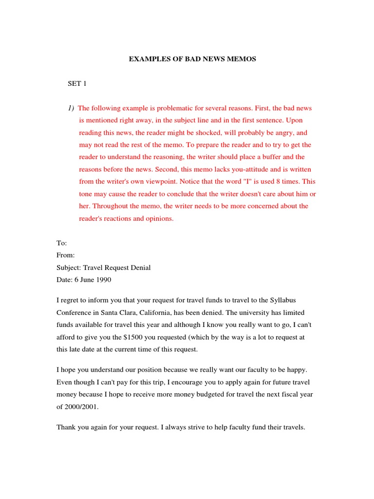 Examples of Bad News Memos | PDF | Graduate School | News