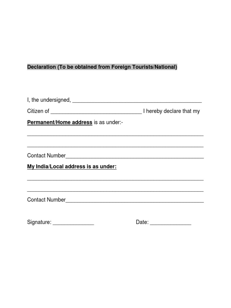 Foreigner Address Declaration | PDF