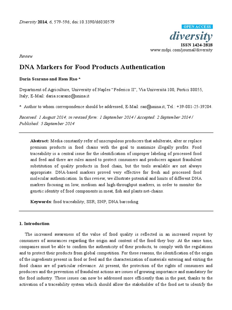 DNA Markers For Food Products Authentication | PDF | Single Nucleotide ...