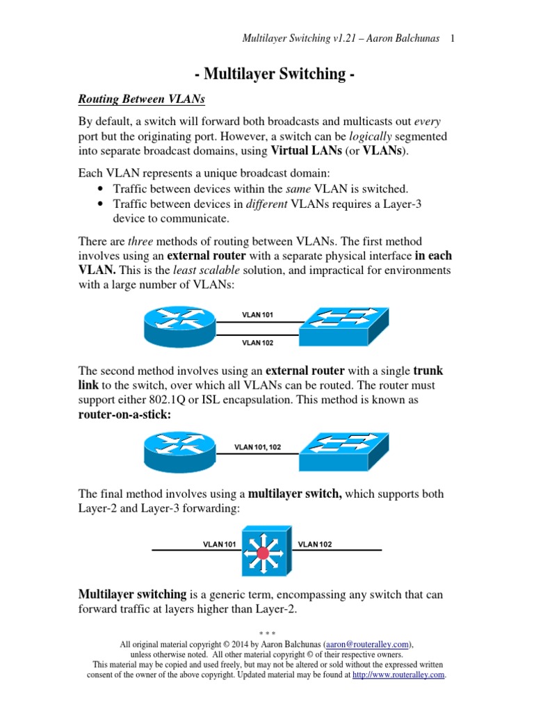 Multilayer Switching - : Routing Between Vlans | PDF | Network Switch | Router (Computing)