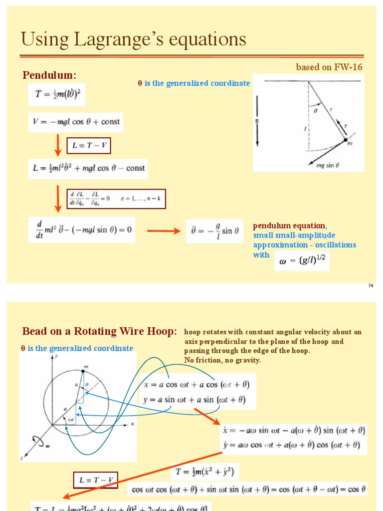 Using Lagrange's Equations: Pendulum | PDF | Calculus Of Variations | Lagrangian Mechanics