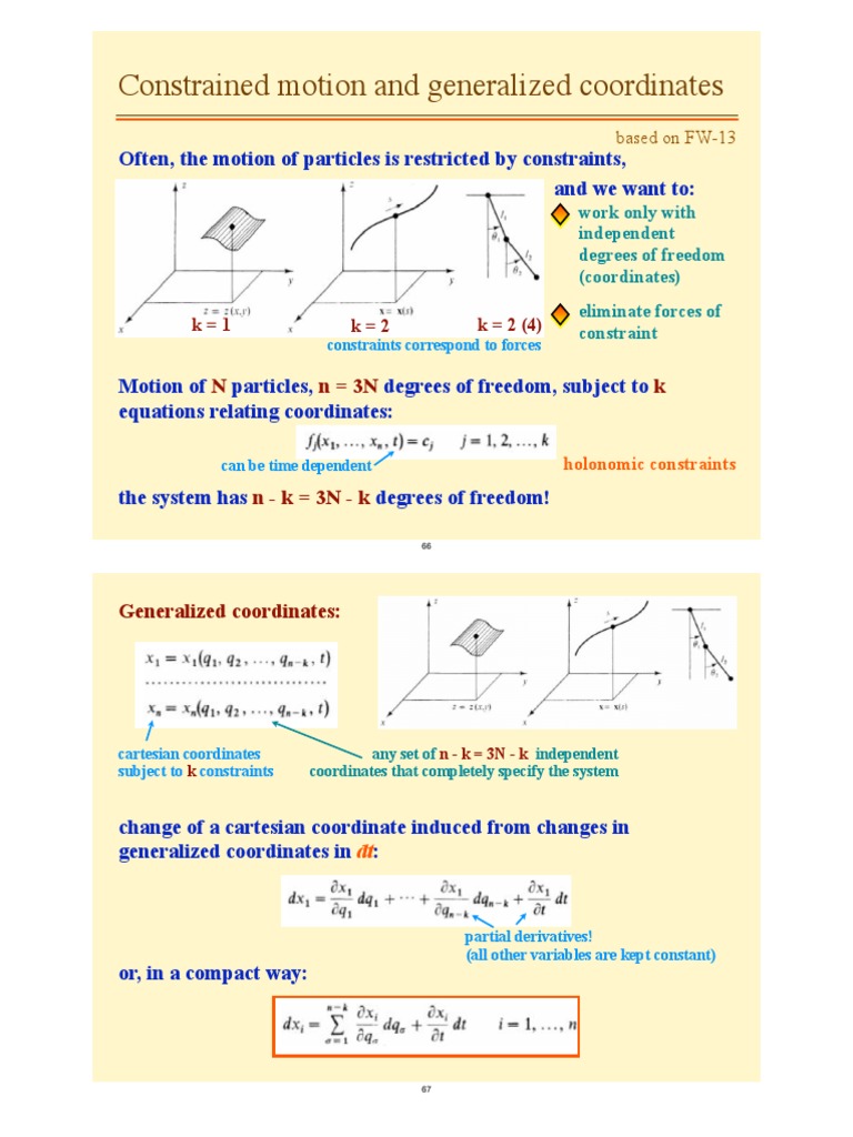 Constrained Motion and Generalized Coordinates: N N 3N K | PDF ...