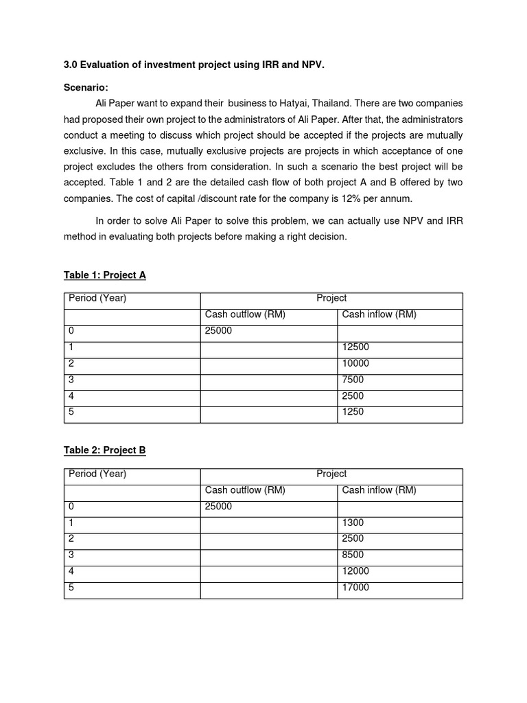 Project Evaluation: NPV and IRR Analysis | PDF | Internal Rate Of ...