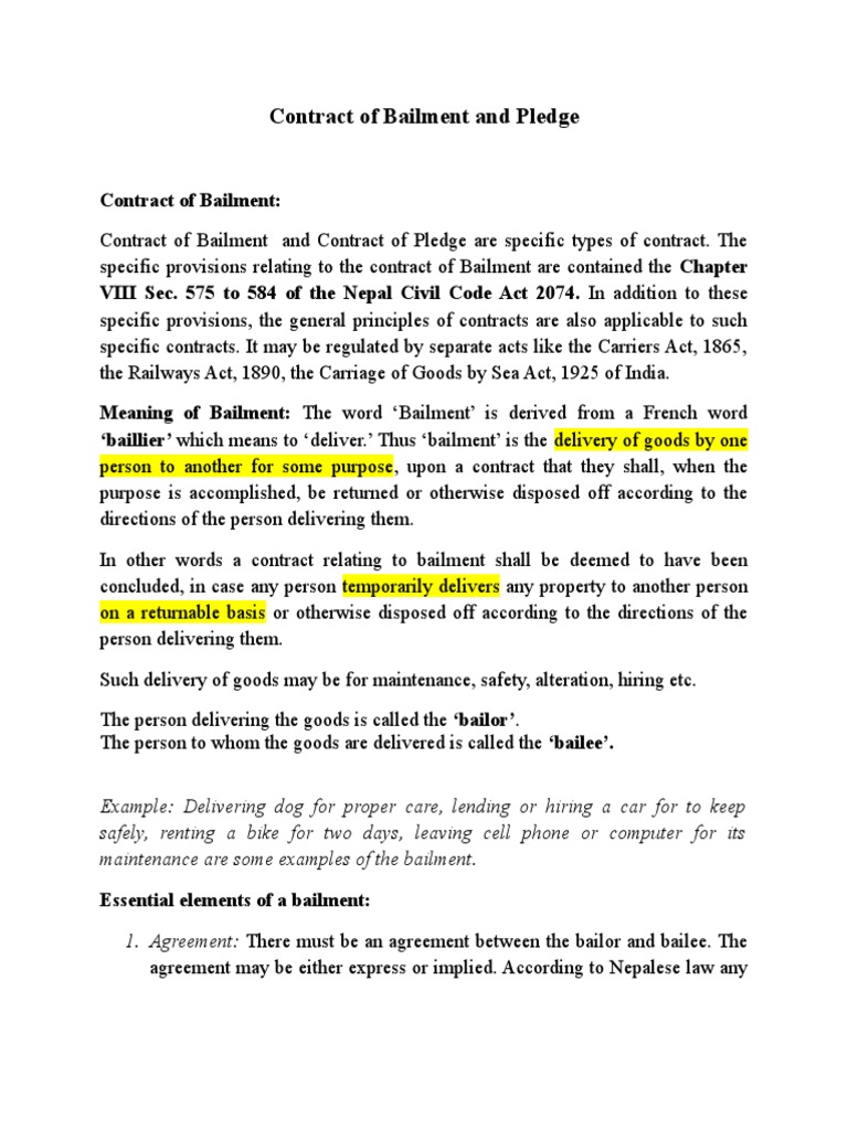 Bailment and Pledge | PDF | Debt | Goods