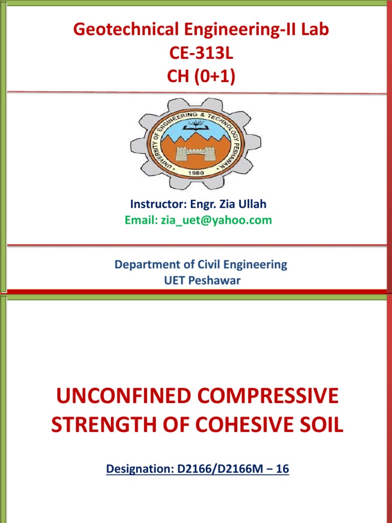 Geotechnical Engineering-II Lab CE-313L CH (0+1) : Instructor: Engr ...