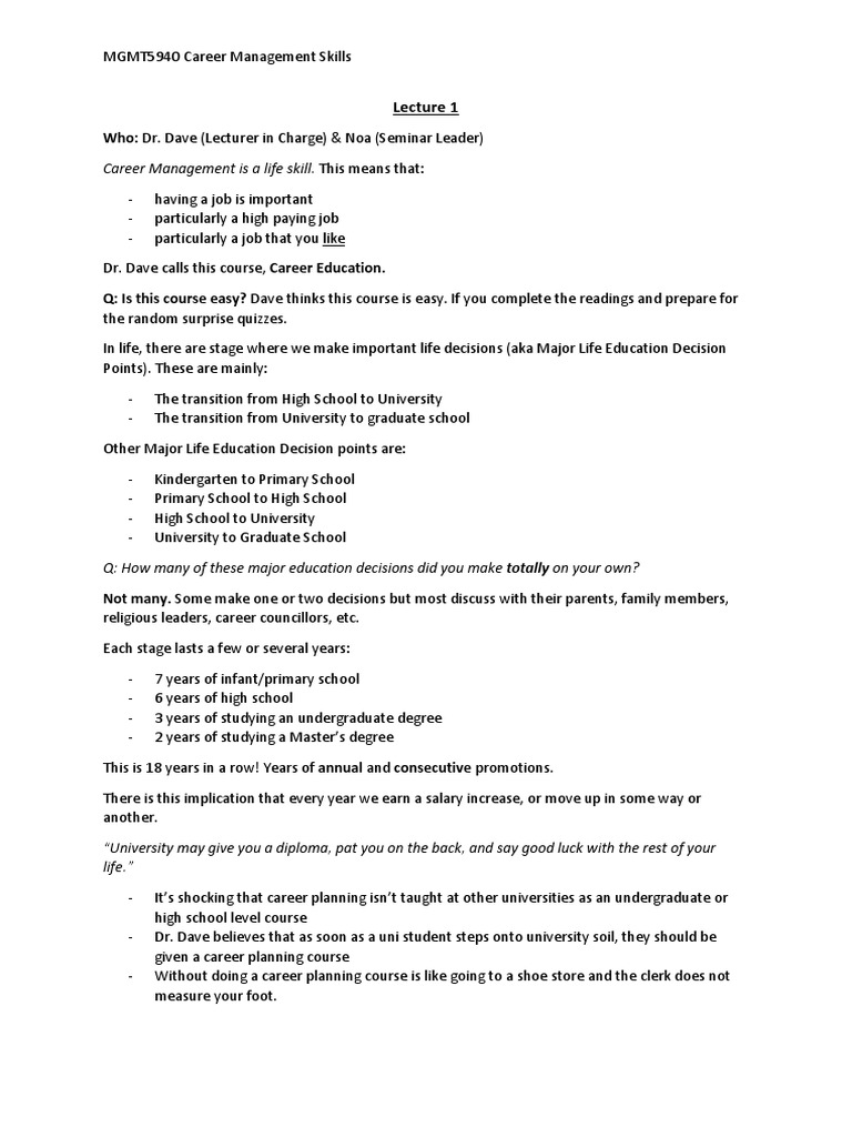 Career Development Seminar | PDF | Undergraduate Education | Academic ...