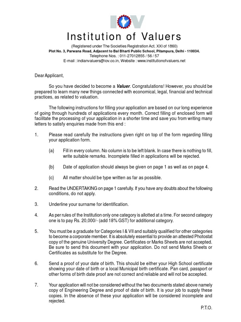 Instructions for Prospective Valuers: A Guide to Completing the ...