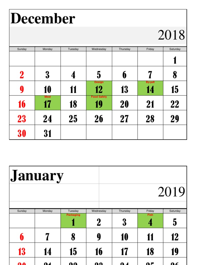 December: Sunday Monday Tuesday Wednesday Thursday Friday Saturday | PDF
