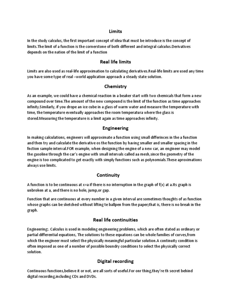 Real-Life Applications of Limits and Continuity | PDF | Function ...