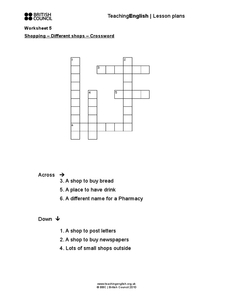 Teachingenglish - Lesson Plans: Worksheet 5 Shopping - Different Shops ...