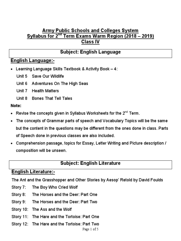 APSACS Class IV 2nd Term Syllabus | PDF | Textbook | Books