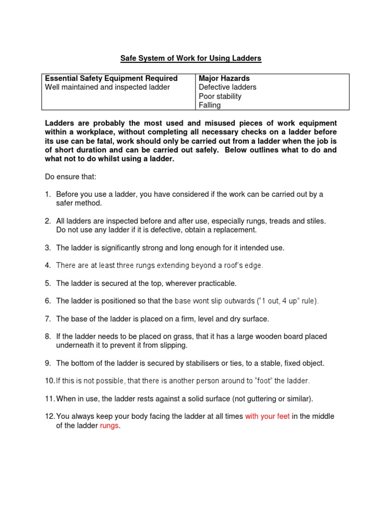 Ladder Safety Guidelines for Work Use | PDF | Ladder | Occupational ...