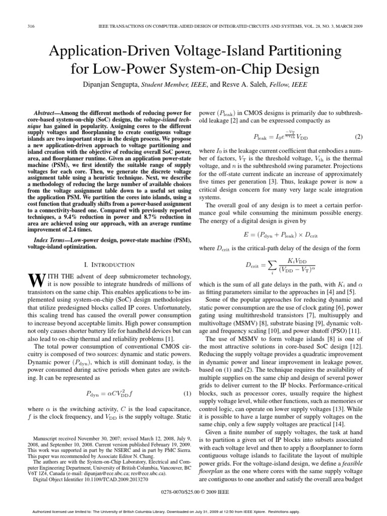 BASE PAEER Application Driven Voltage Island Partitioning For Low Power SoC | PDF | System On A ...