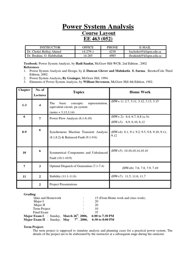 Power System Analysis: Course Layout EE 463 | PDF | Electromagnetism ...