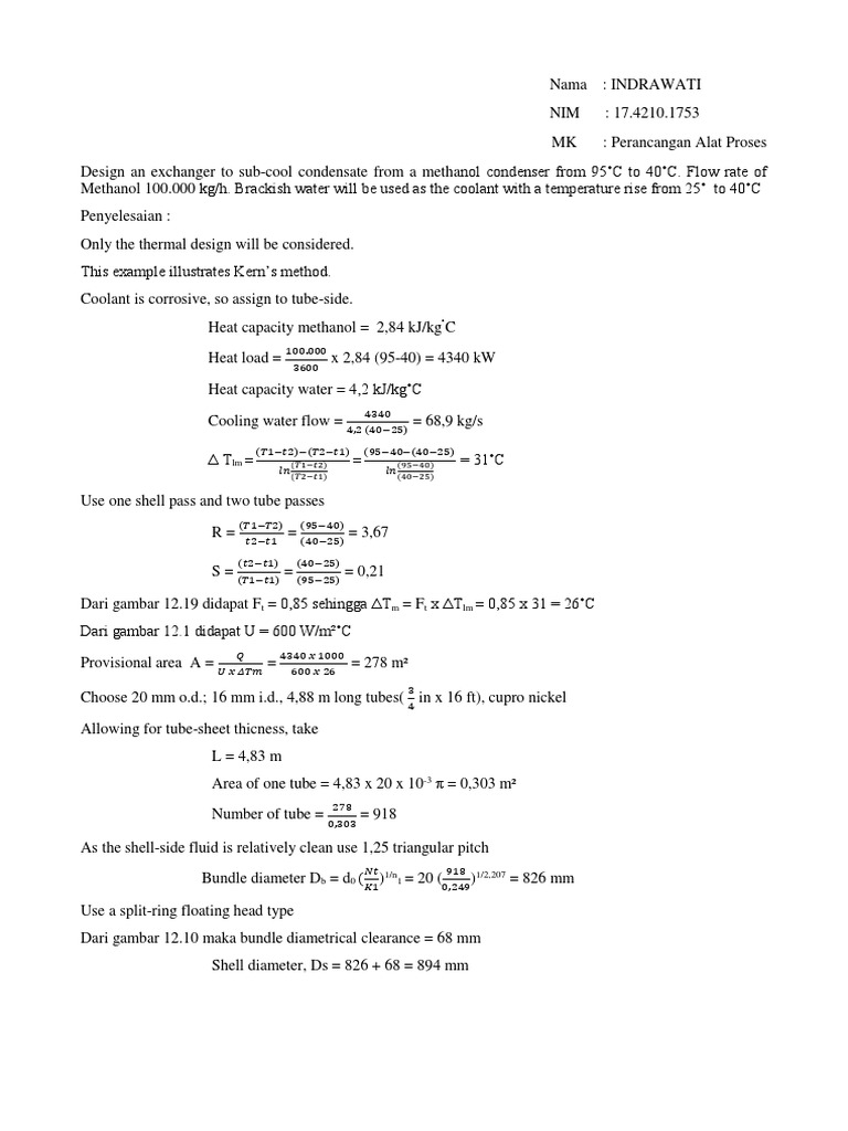 Design of a Methanol Condenser Exchanger | PDF | Thermal Conductivity ...