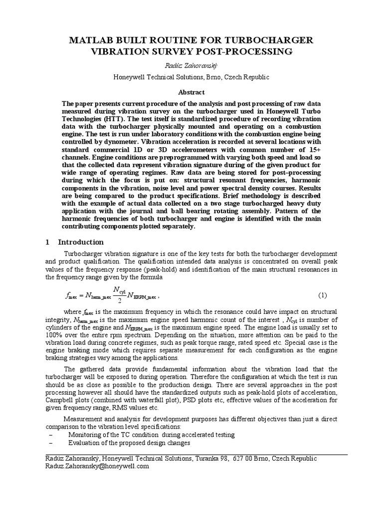 Matlab Built Routine For Turbocharger Vibration Survey Post Processing ...