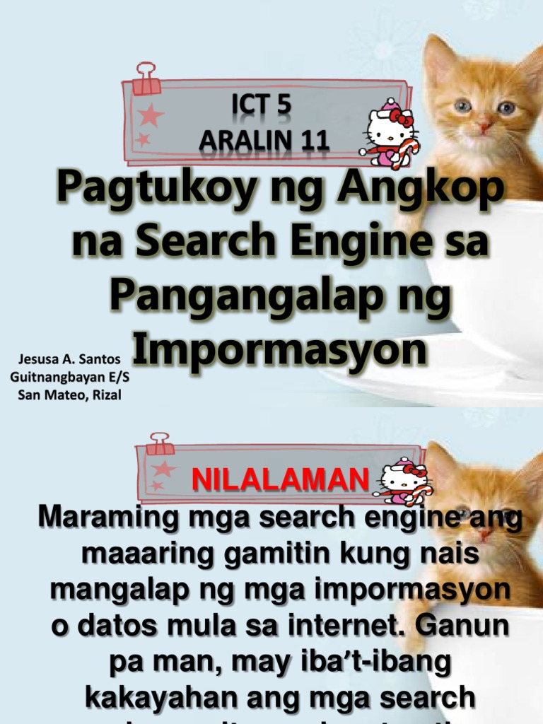 Ict 5 Aralin 11 Pangangalap at Pagsasaayos NG Impormasyon Gamit Ang Ict ...