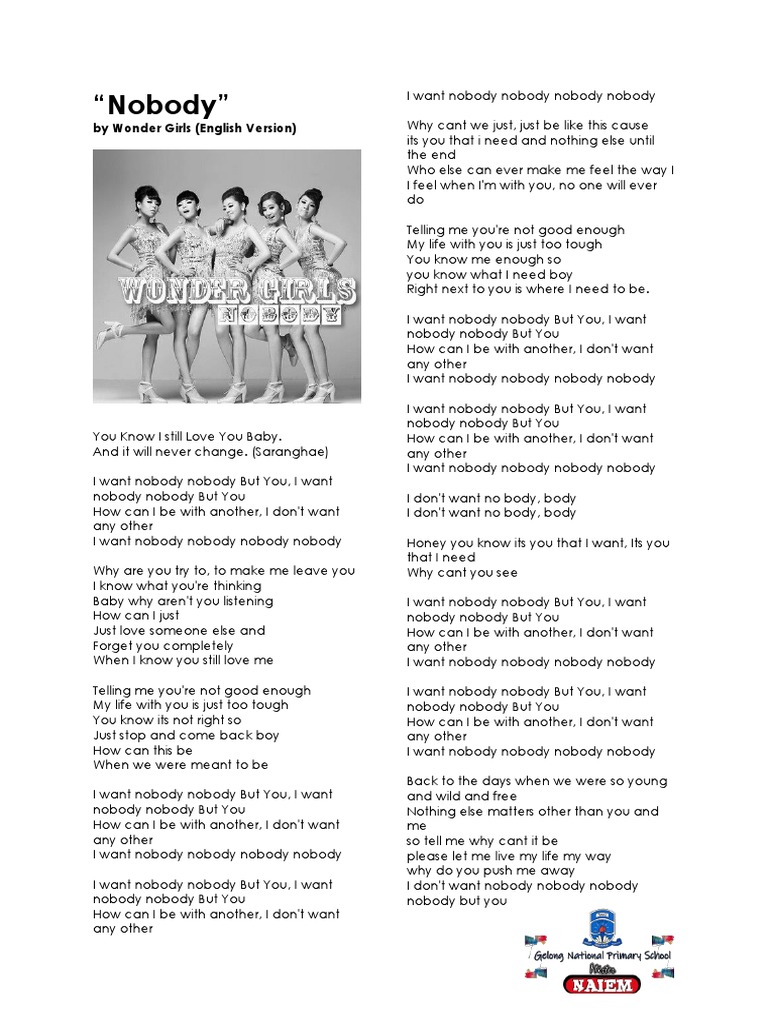 Nobody by Wonder Girls & Cassidy La Creme Lyrics | PDF | Entertainment ...