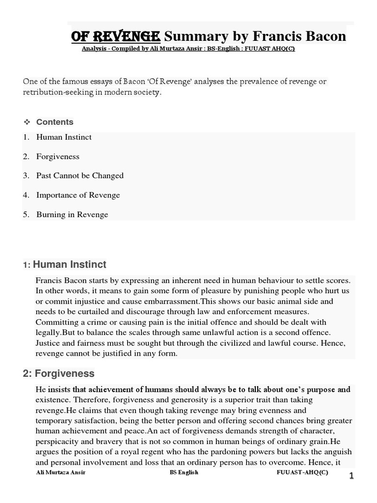 Of Revenge Summary by Francis Bacon: Human Instinct | Forgiveness ...