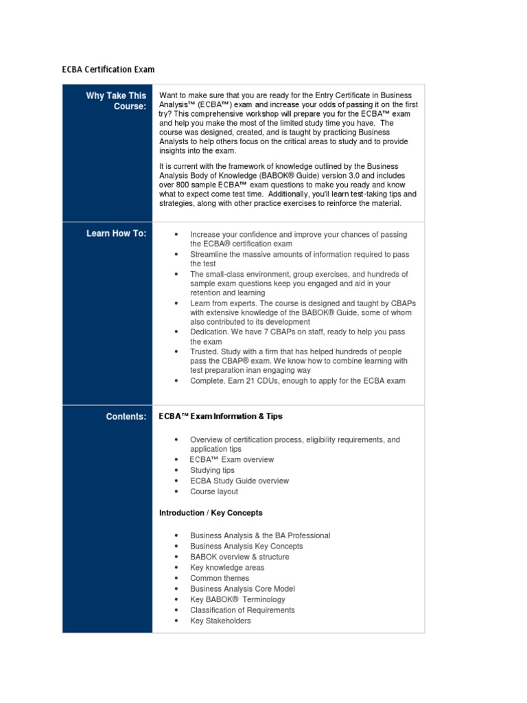 ECBA Certification | PDF | Business Analysis | Test (Assessment)