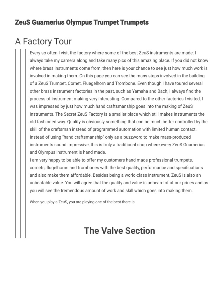 ZeuS Guarnerius Olympus Trumpet Trumpets | PDF | Trumpet | Sheet Metal