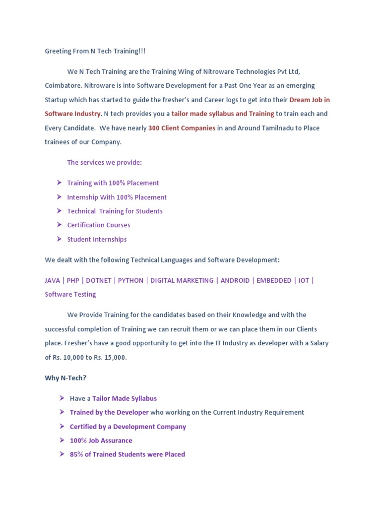 Greeting From N Tech Training | PDF | Career & Growth | Computers