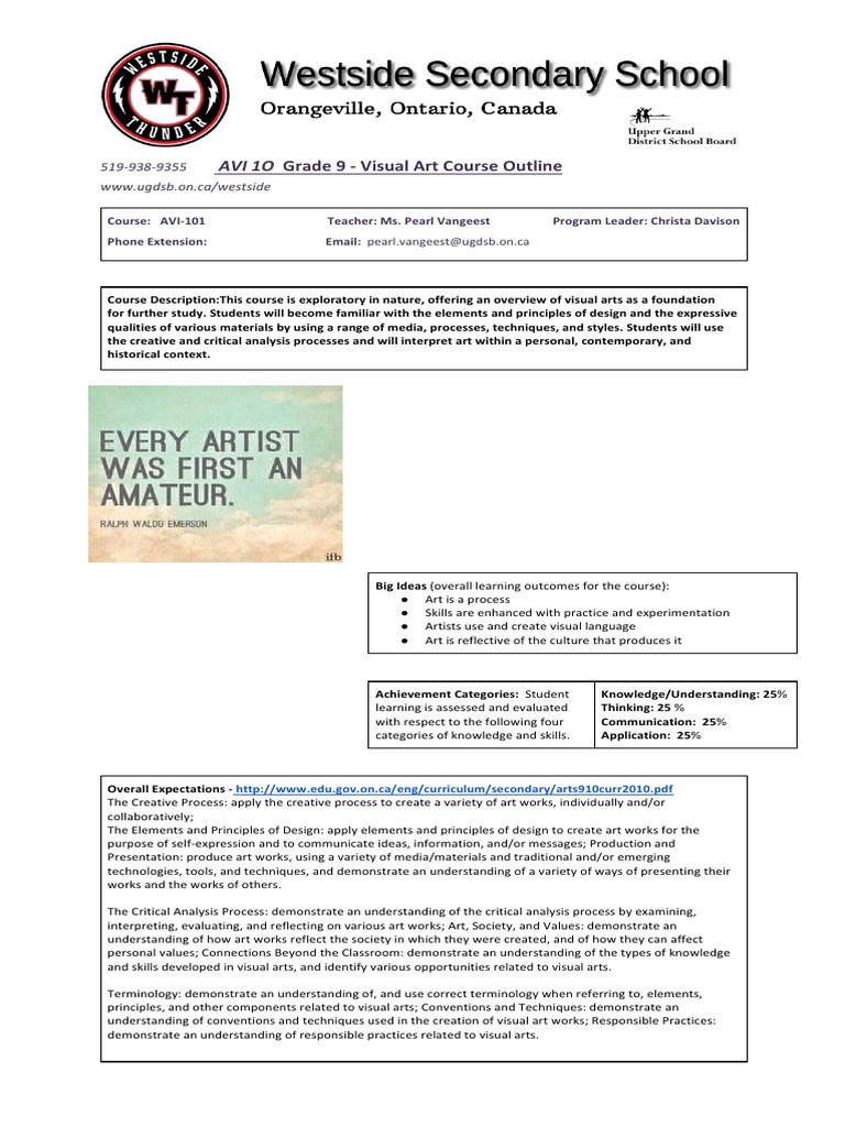 Grade 9 Visual Art Course Outline | PDF | Critical Thinking ...