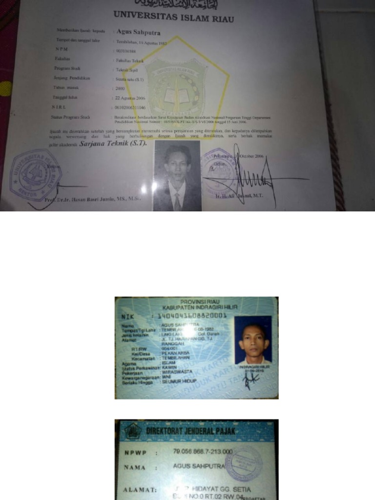 Ijazah, KTP, NPWP Foto Agus | PDF