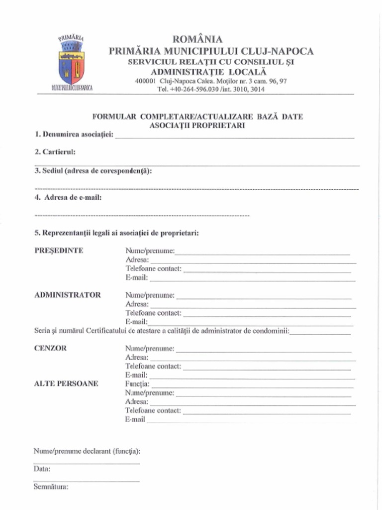 Formulare Completare Actualizare Baza de Date Asociatii Proprietari | PDF
