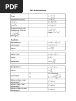 SAT Math Formula Reference Sheet | PDF | Line (Geometry) | Circle