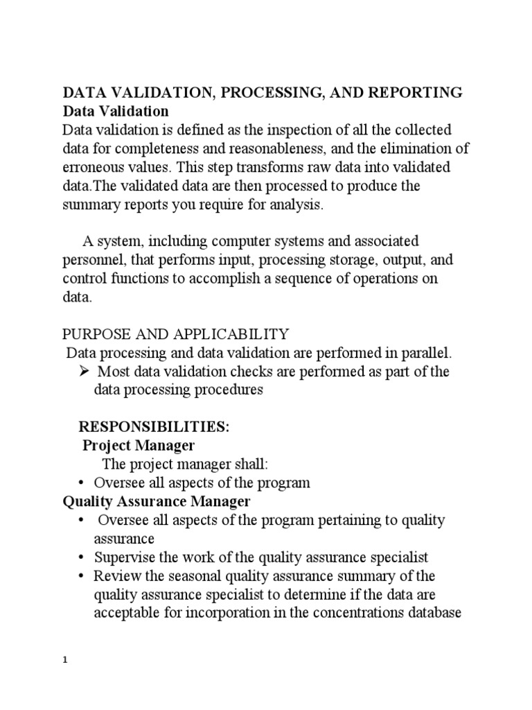 Data Validation, Processing, and Reporting Data Validation | PDF | Verification And Validation ...