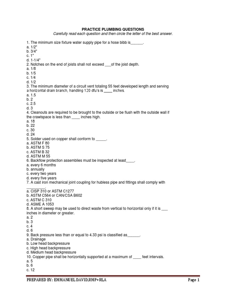 Practice Plumbing 150 Items Questions | PDF | Plumbing | Water Heating