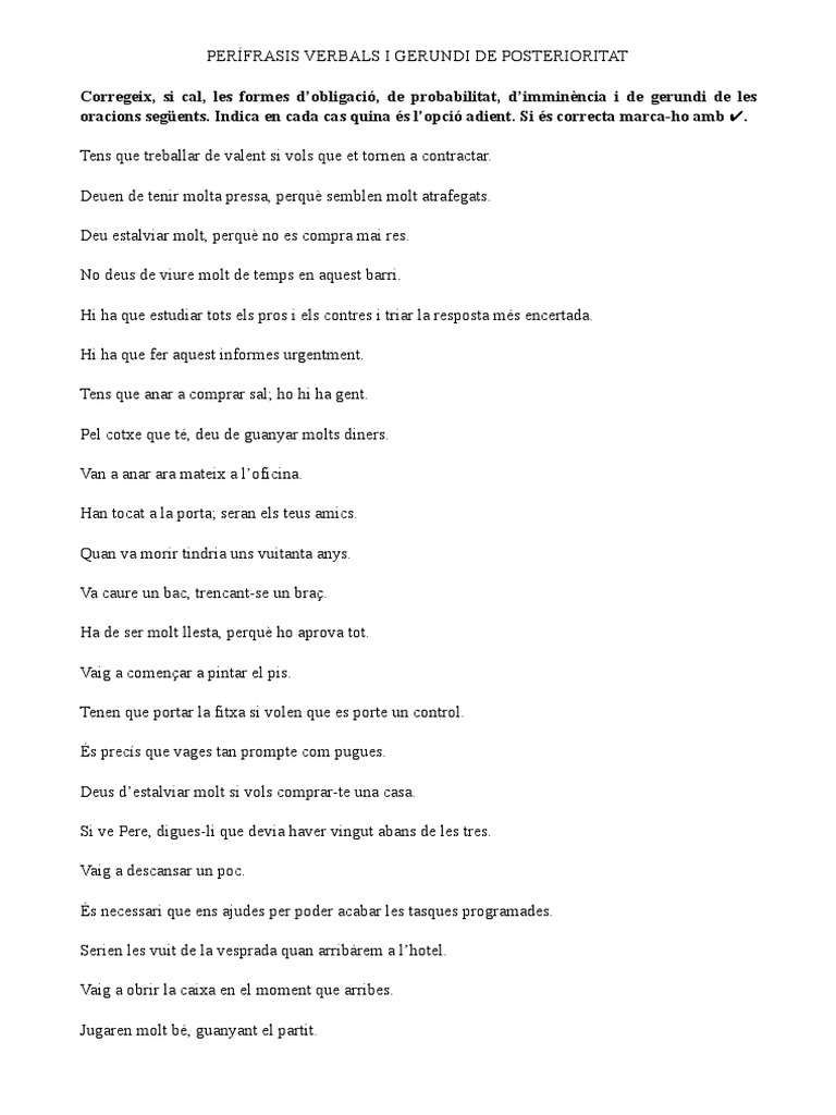 Exercicis Perífrasis Verbals | PDF