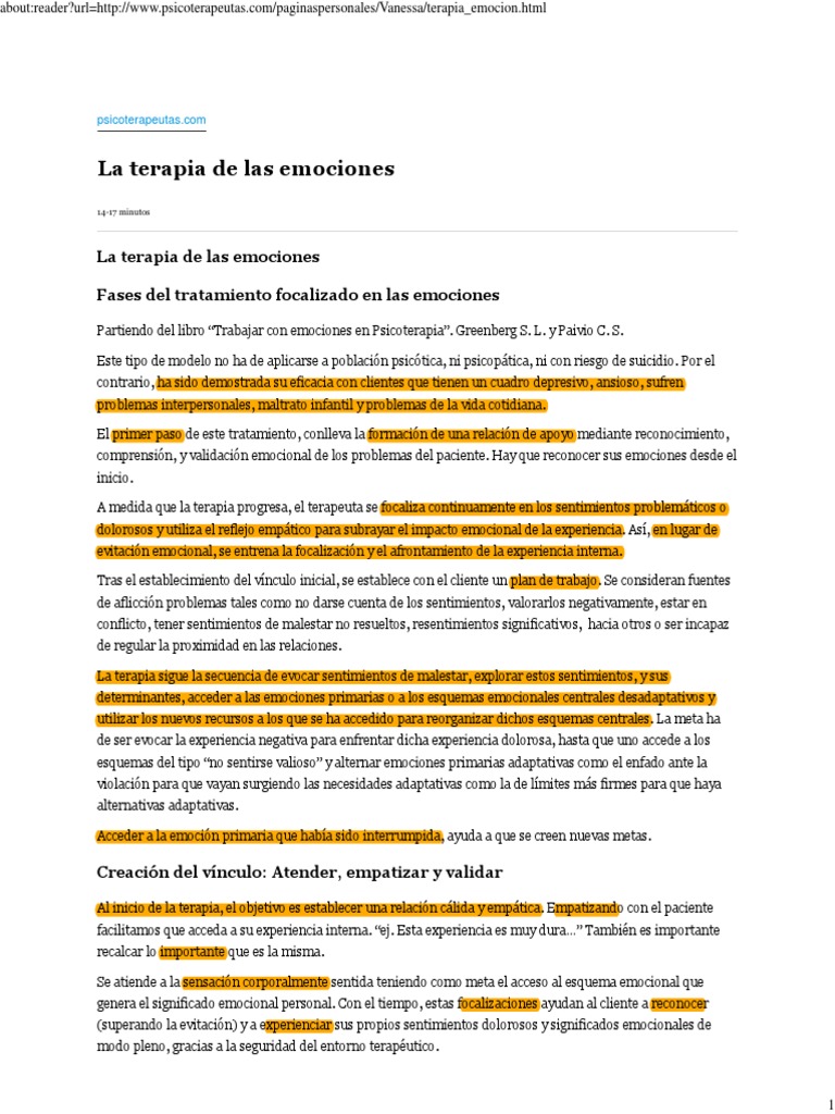 La Terapia De Las Emociones Pdf Las Emociones Psicoterapia
