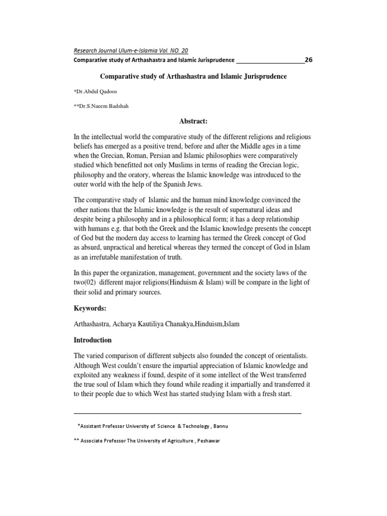Comparative Study of Arthashastra and Islamic Jurisprudence | PDF ...