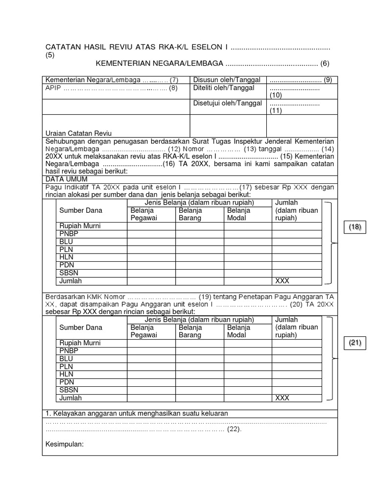 Format CATATAN HASIL REVIU ATAS RKA | PDF